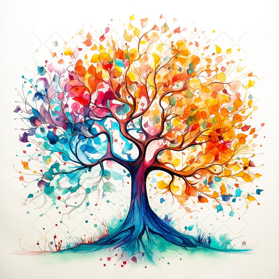 Fall Vibrant Trees Watercolor Bundle Clipart, 10 High Quality Jpgs ...