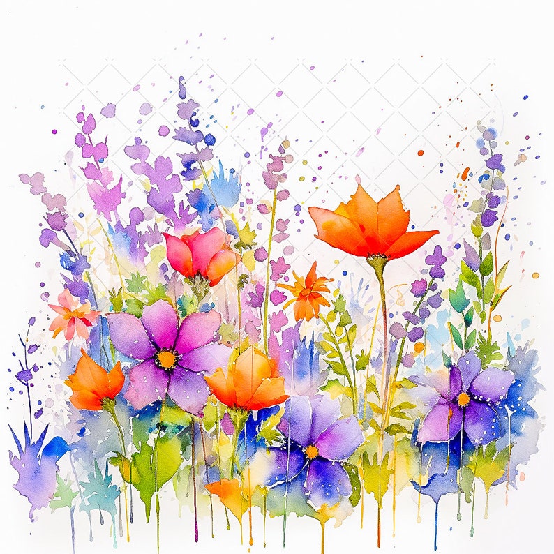 Wild Flowers Bundle Clipart, 10 High Quality Jpgs, Watercolor Flower in ...