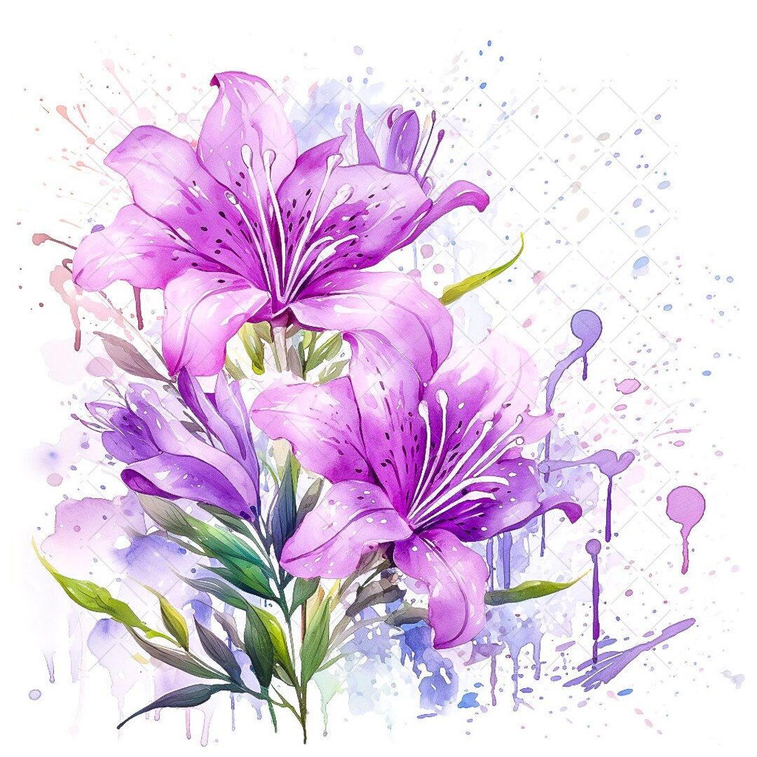 Watercolor Mixed Purple Flowers Bundle Clipart, 10 High Quality Jpgs ...