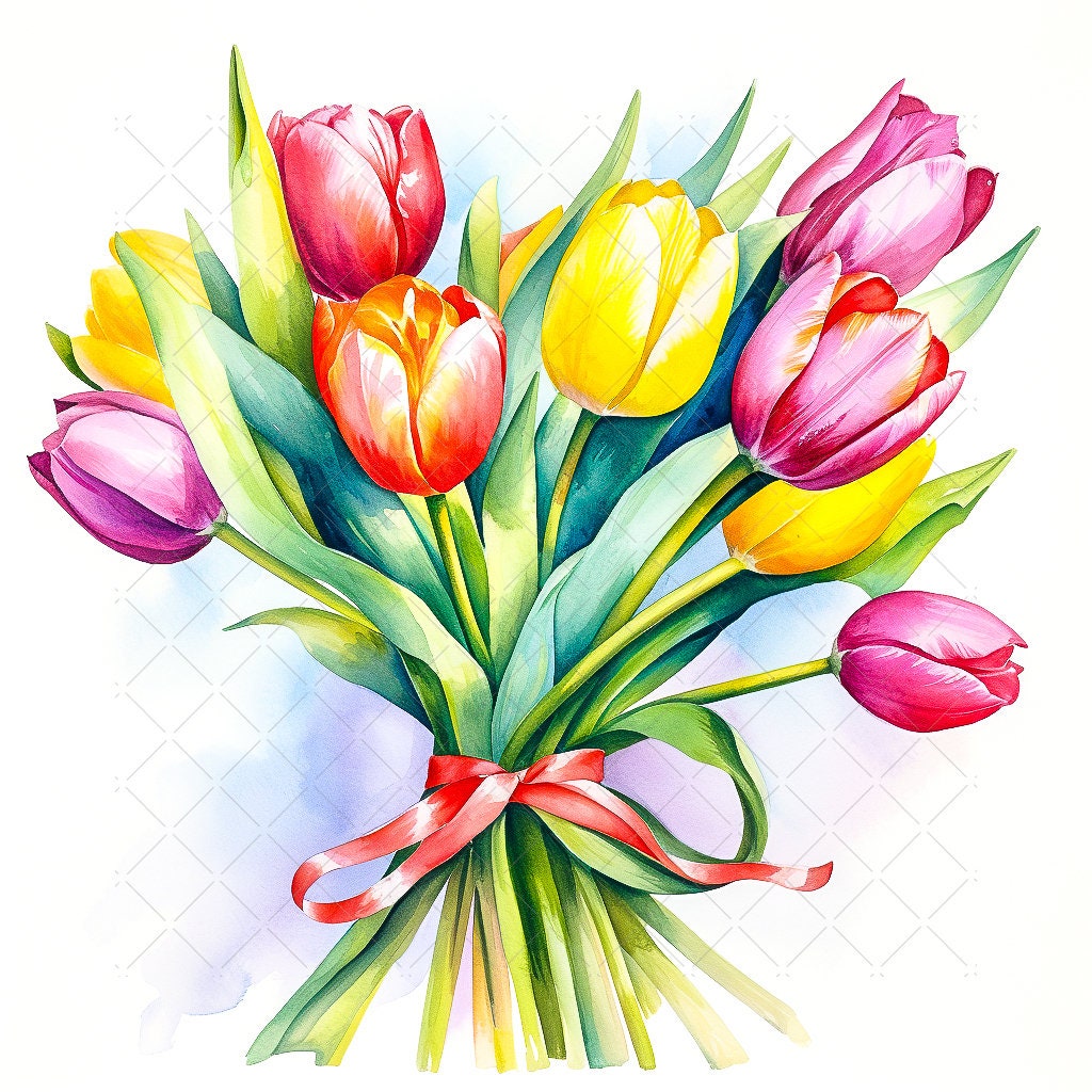 Watercolor Tulips Clipart Bundle, Vibrant Floral Art (digital Download ...