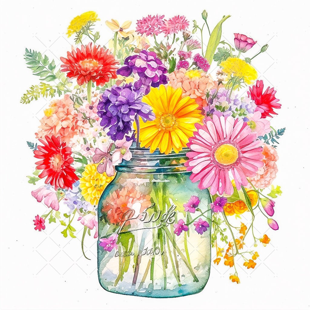 Wild Flowers Bundle Clipart, 10 High Quality Jpgs, Watercolor Flower in ...