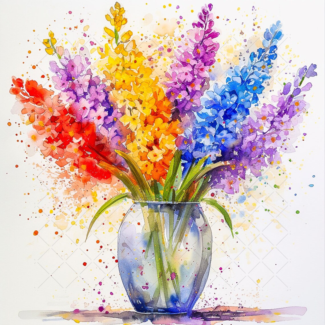 Vase of Hyacinths Flowers Bundle Clipart, 10 High Quality Jpgs, Watercolor Flower in Vase Art ...