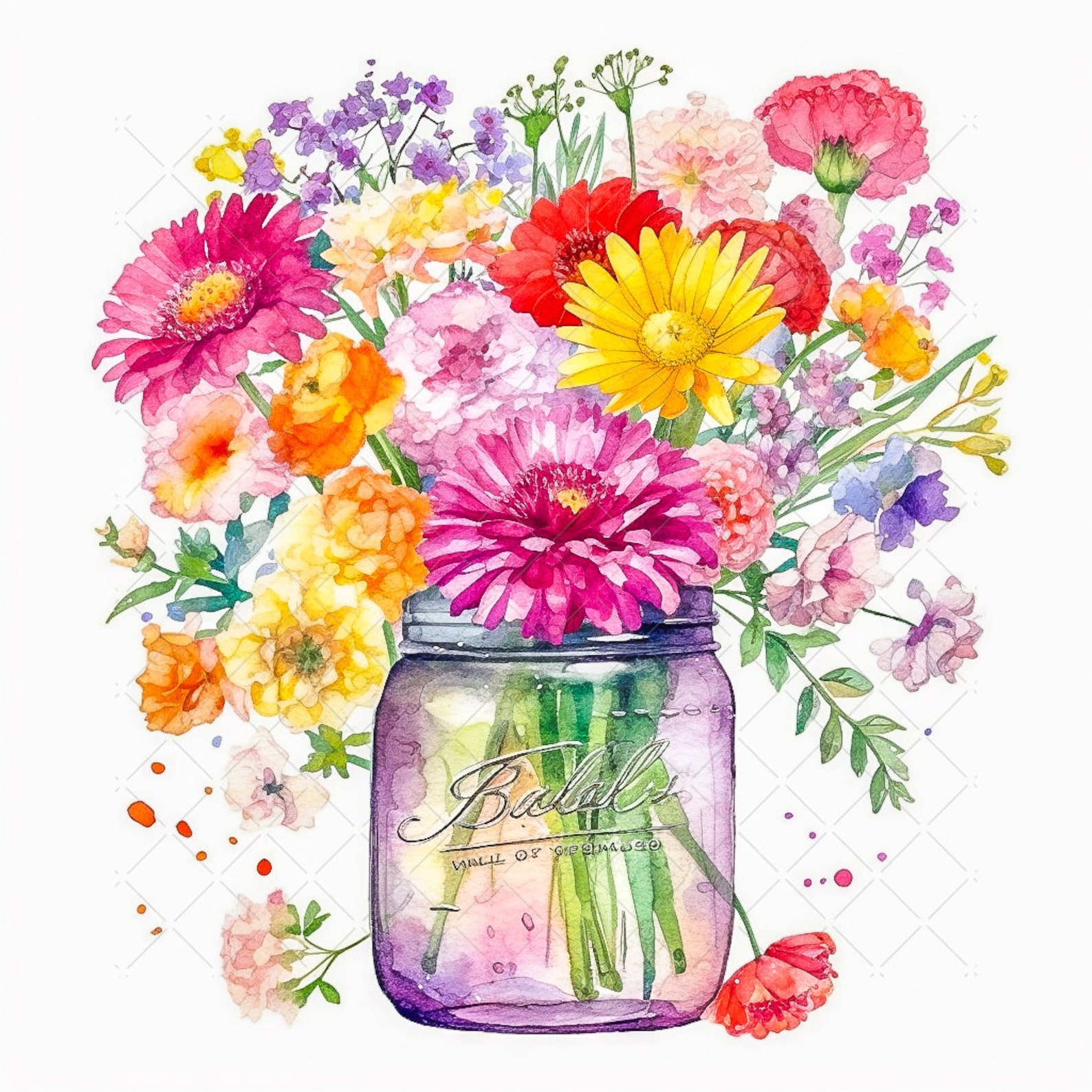 Wild Flowers Bundle Clipart, 10 High Quality Jpgs, Watercolor Flower in ...