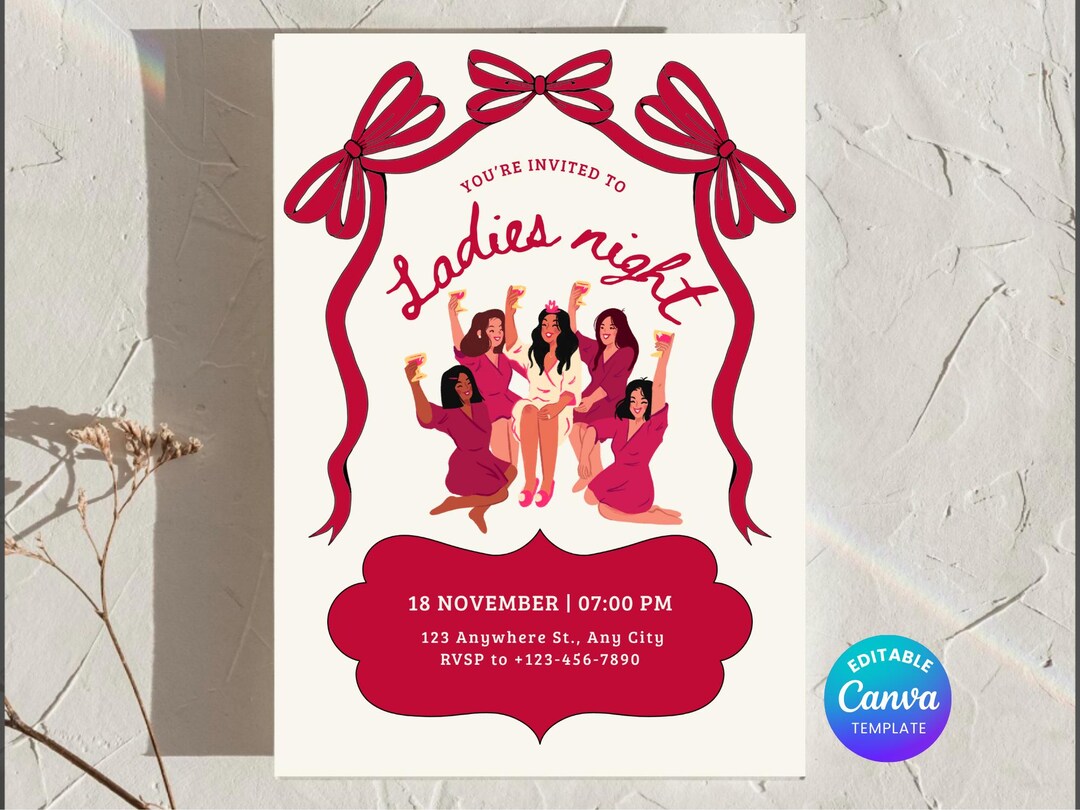 Ladies Night Invitation, Editable Canva Template, Girls Night Out ...
