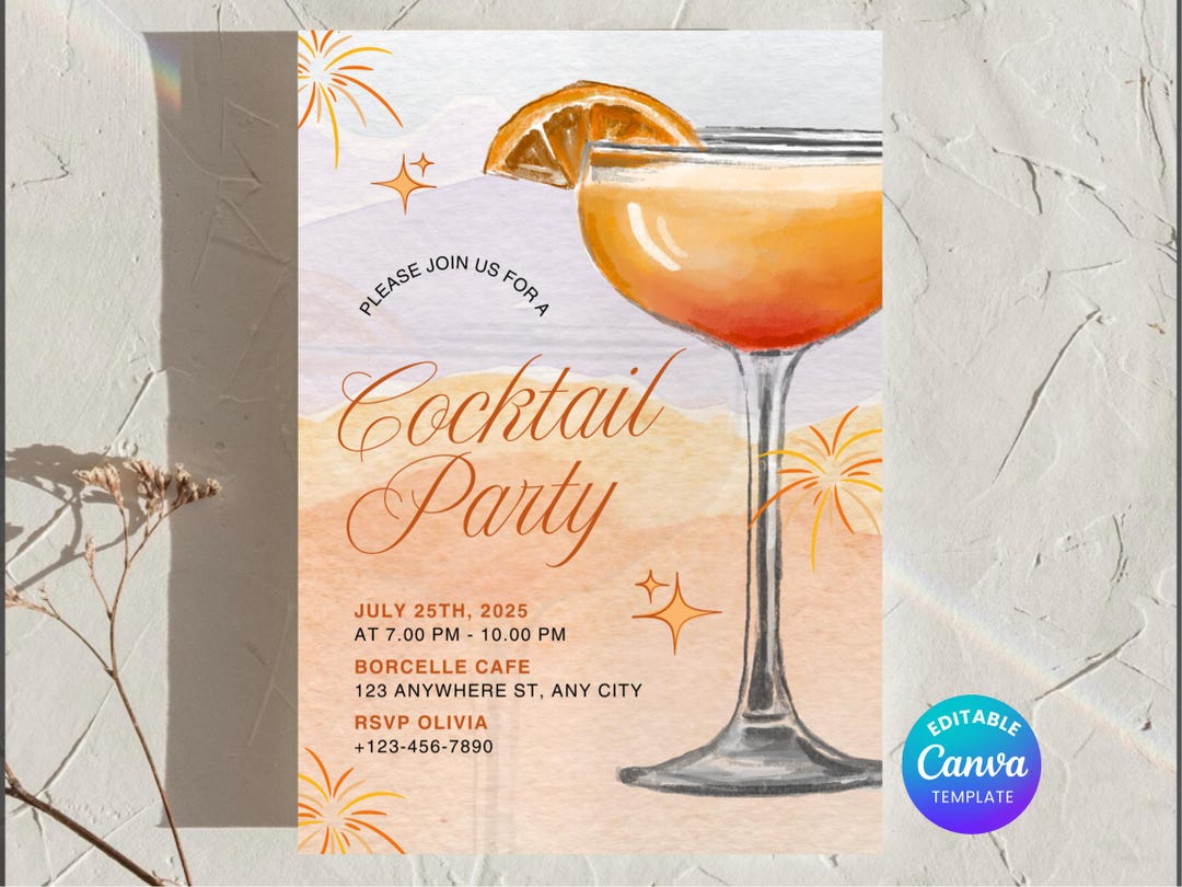 Cocktail Party Invitation Digital Download, Editable Canva Template ...