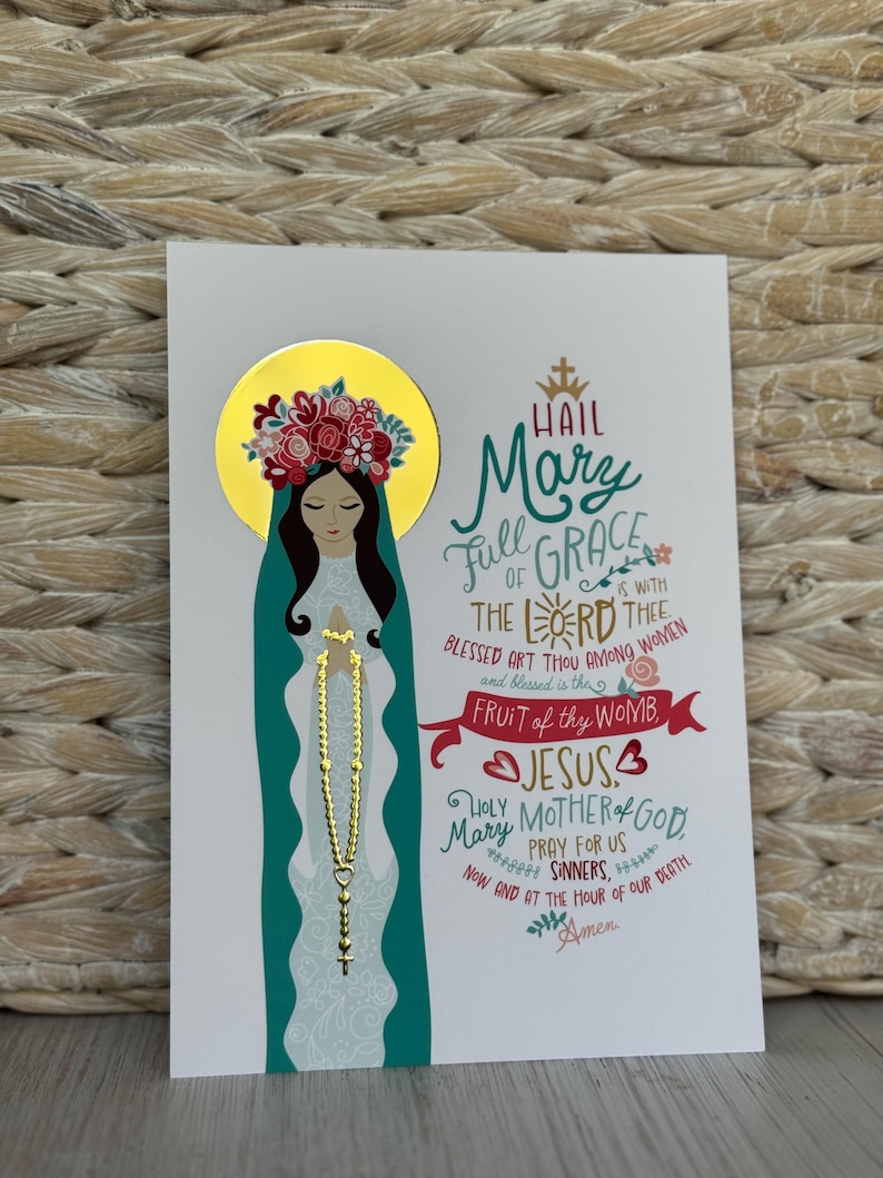 Hail Mary Prayer Card, Our Lady of the Rosary Illustration - Etsy