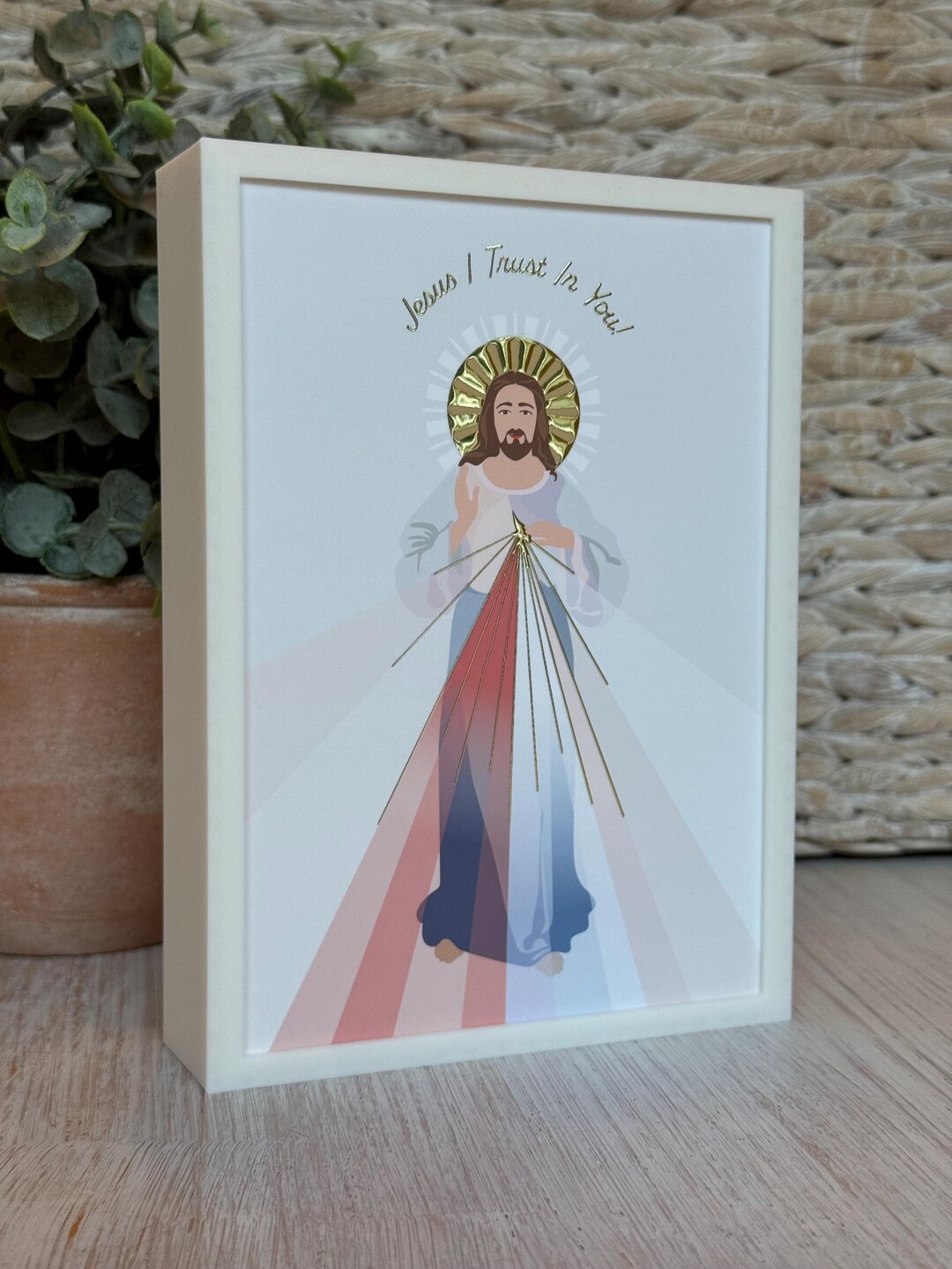 Jesus Divine Mercy Illustration, Gold Foil Card in a Box Frame - Etsy