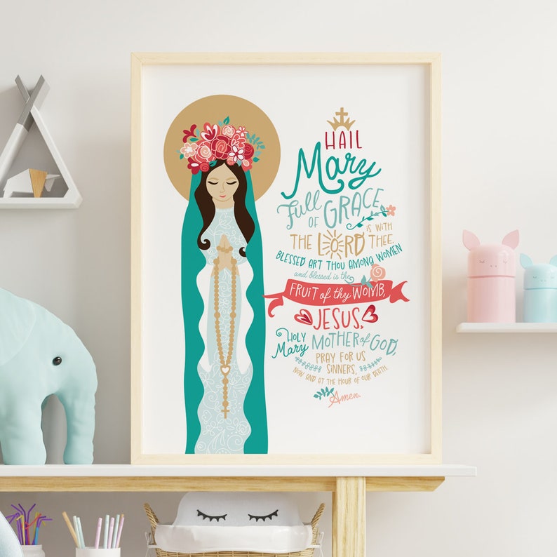 Hail Mary Prayer Kids Room Art - Etsy