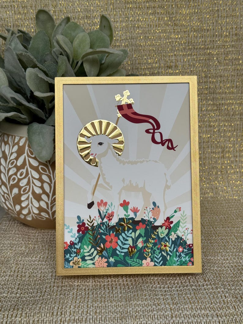 Resurrection Victory Lamb Illustration, Gold Foil Easter Card in a Box ...