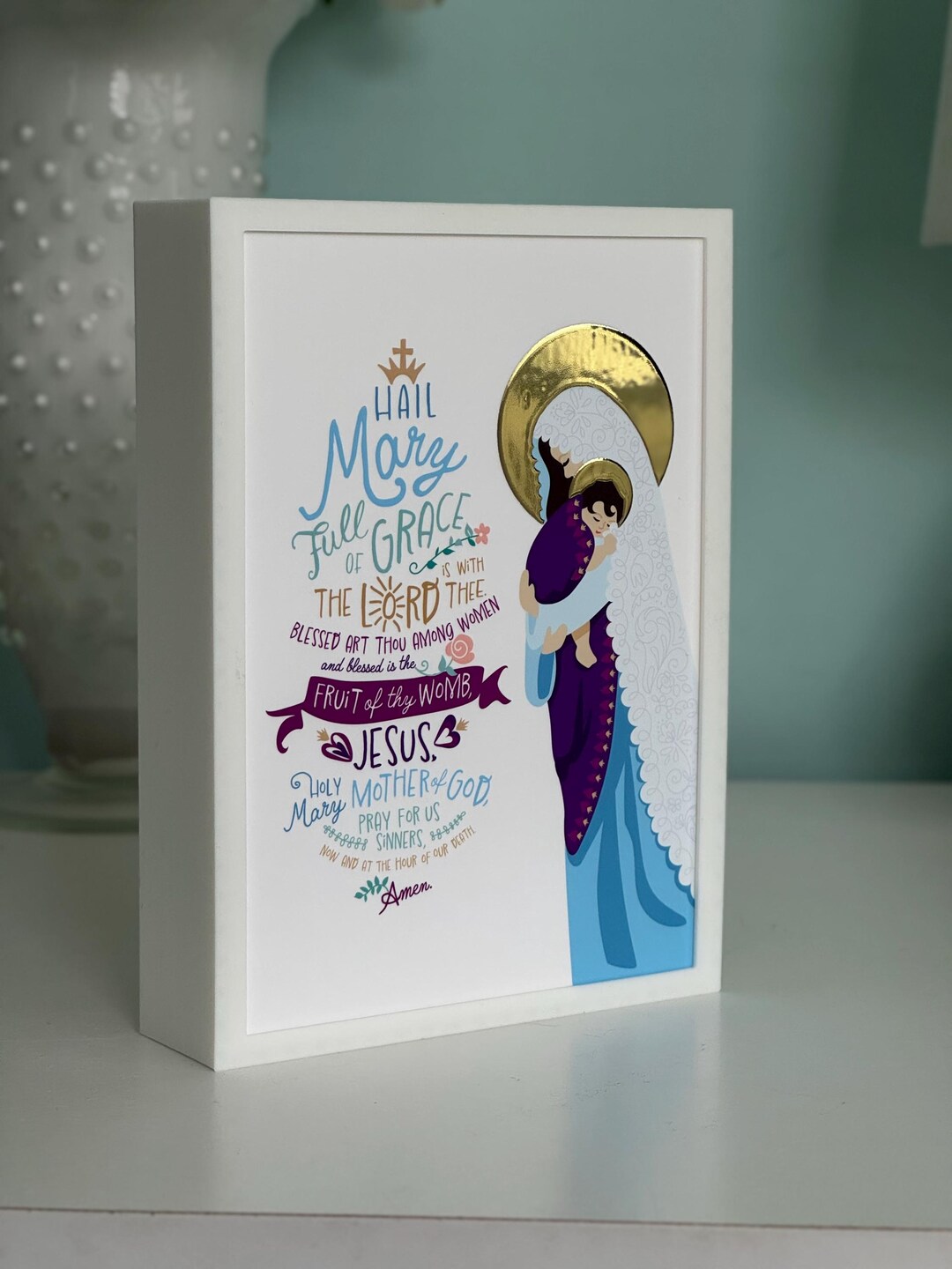 Hail Mary Prayer Card, Madonna and Child Illustration, in Box Frame - Etsy
