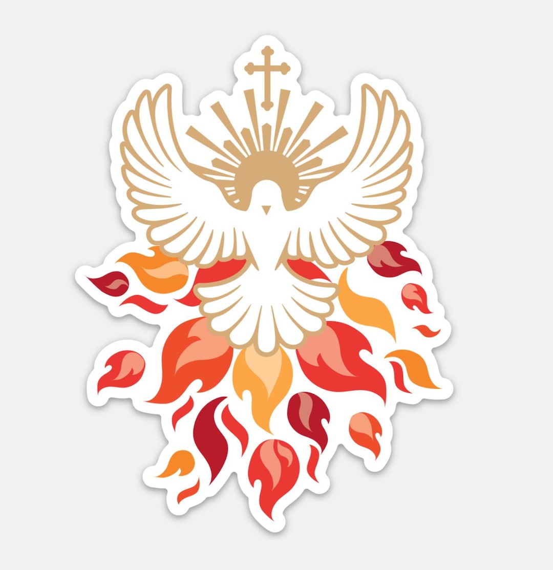 Dove, Holy Spirit With Fire, Confirmation Catholic Vinyl Sticker: Water ...