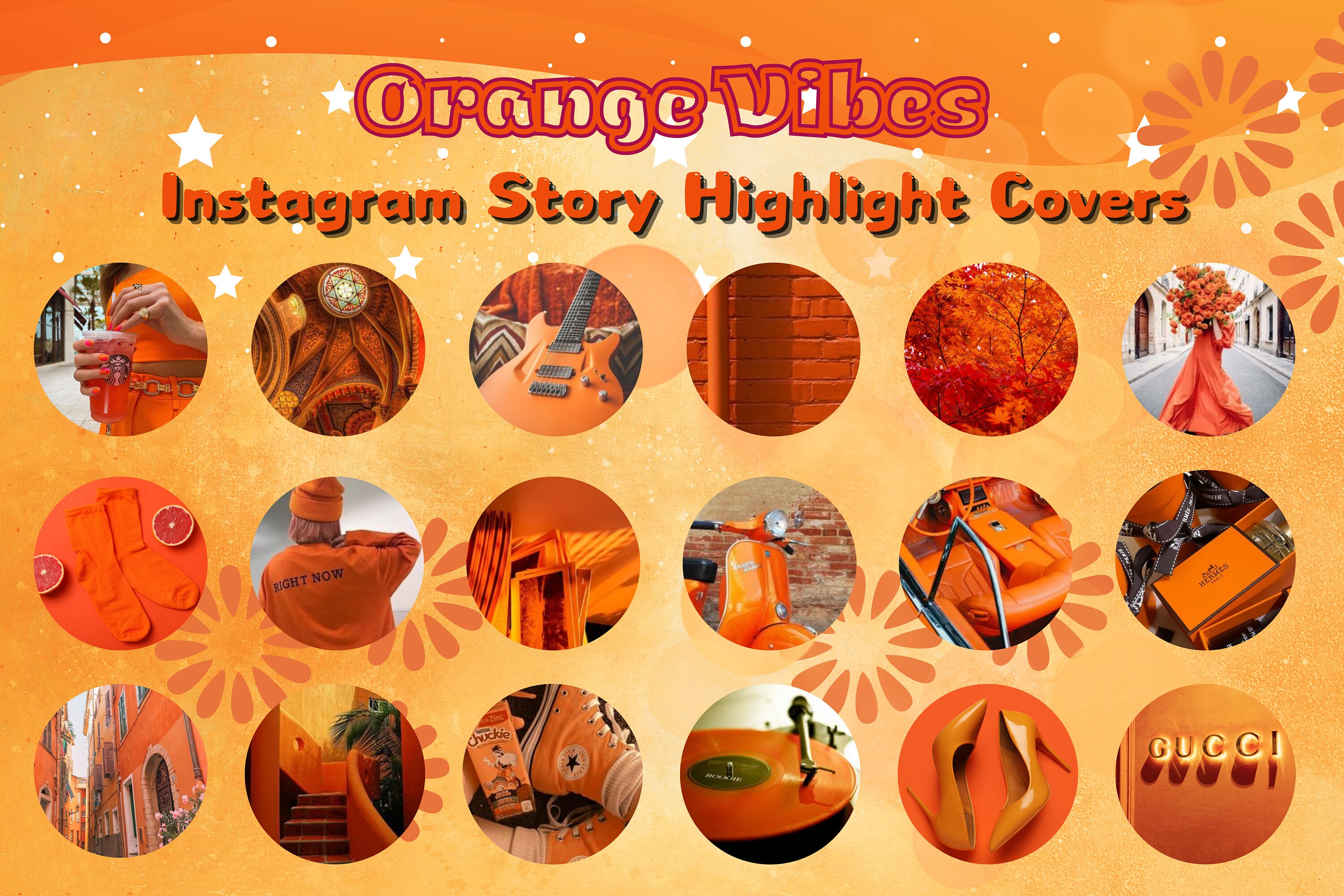 Orange Luxury Instagram Highlight Covers, Orange Editable Icons, Story ...