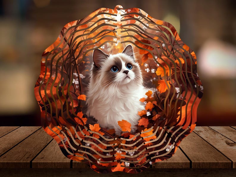 Cute Cat in Fall PNG Wind Spinner Autumn Sublimation Design, Instant Digital Download, High ...