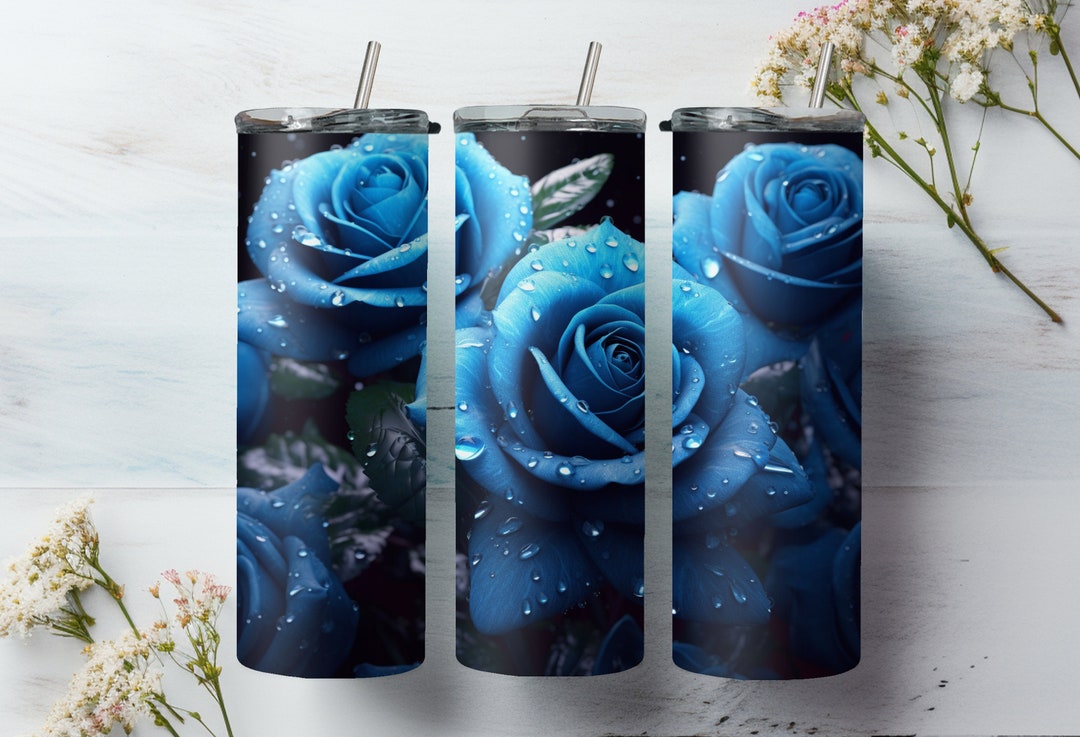 3D Blue Roses 20 Oz Tumbler Wrap Sublimation Design, Instant Digital ...