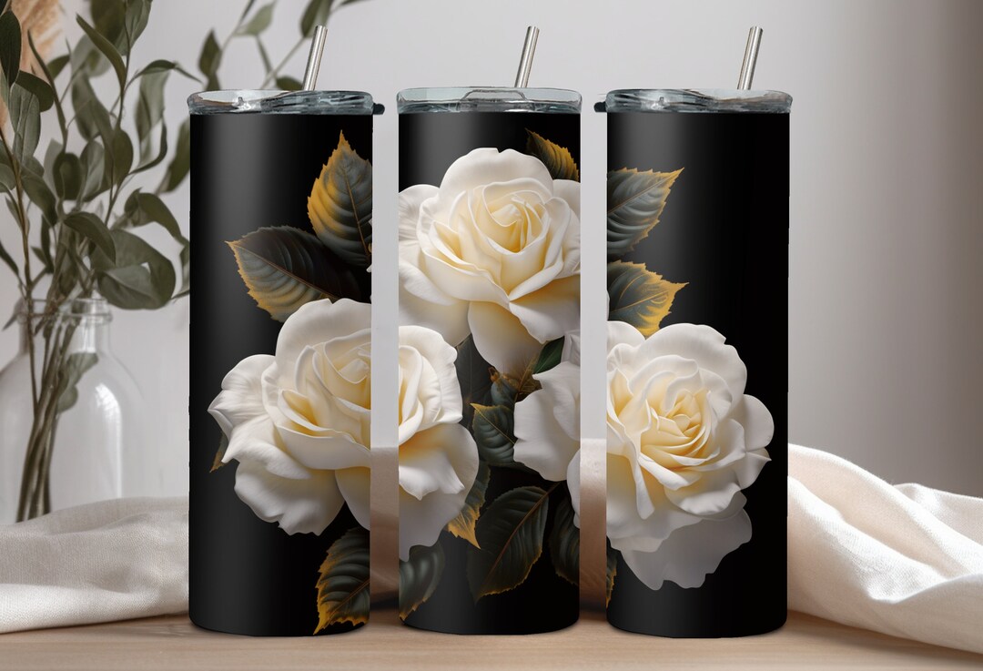 3d White Roses 20 Oz Tumbler Wrap Sublimation Design, Instant Digital ...