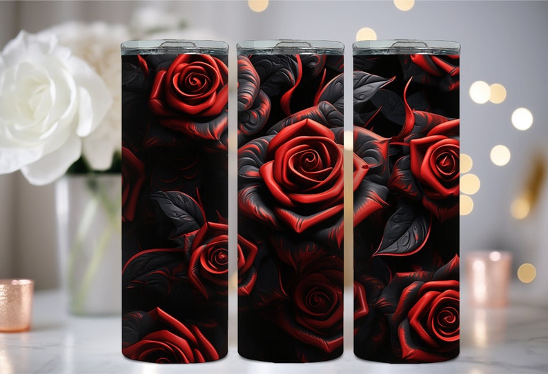 3D Red and Black Rose Pattern 20 Oz Tumbler Wrap Sublimation Design ...