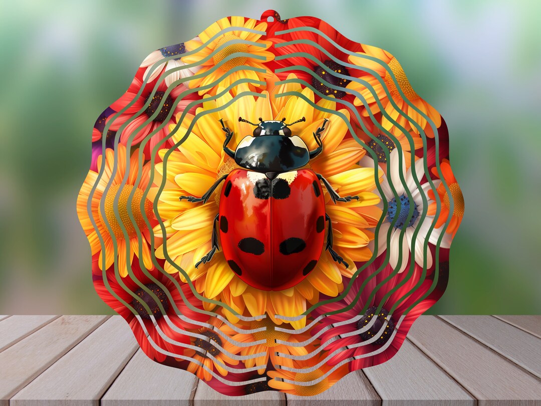 Ladybug and Flowers PNG Wind Spinner Sublimation Design, High Quality ...