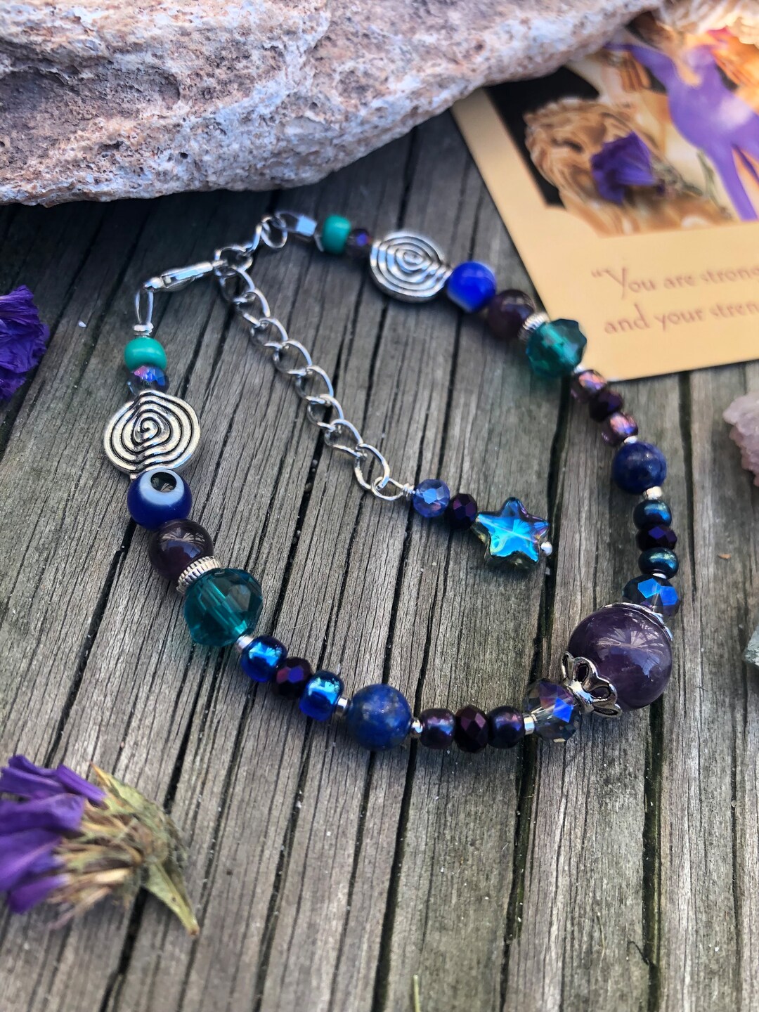 Circe Asteroid Goddess Beaded Gemstone Bracelet, Amethyst, Lapis Lazuli ...
