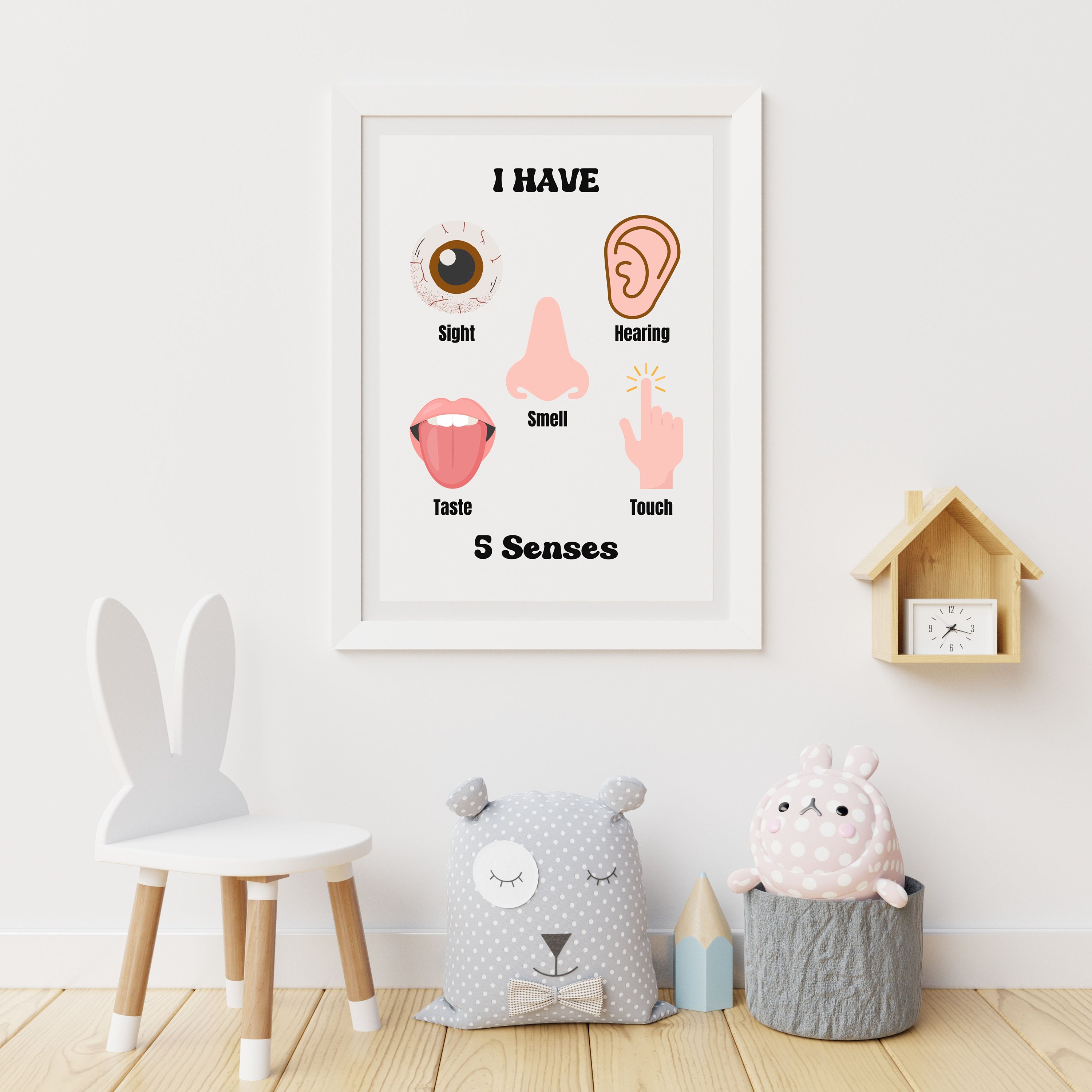 Five Senses Printable Educational Poster for Kids, Classroom Wall Art ...