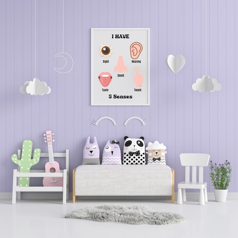 Five Senses Printable Educational Poster for Kids, Classroom Wall Art ...