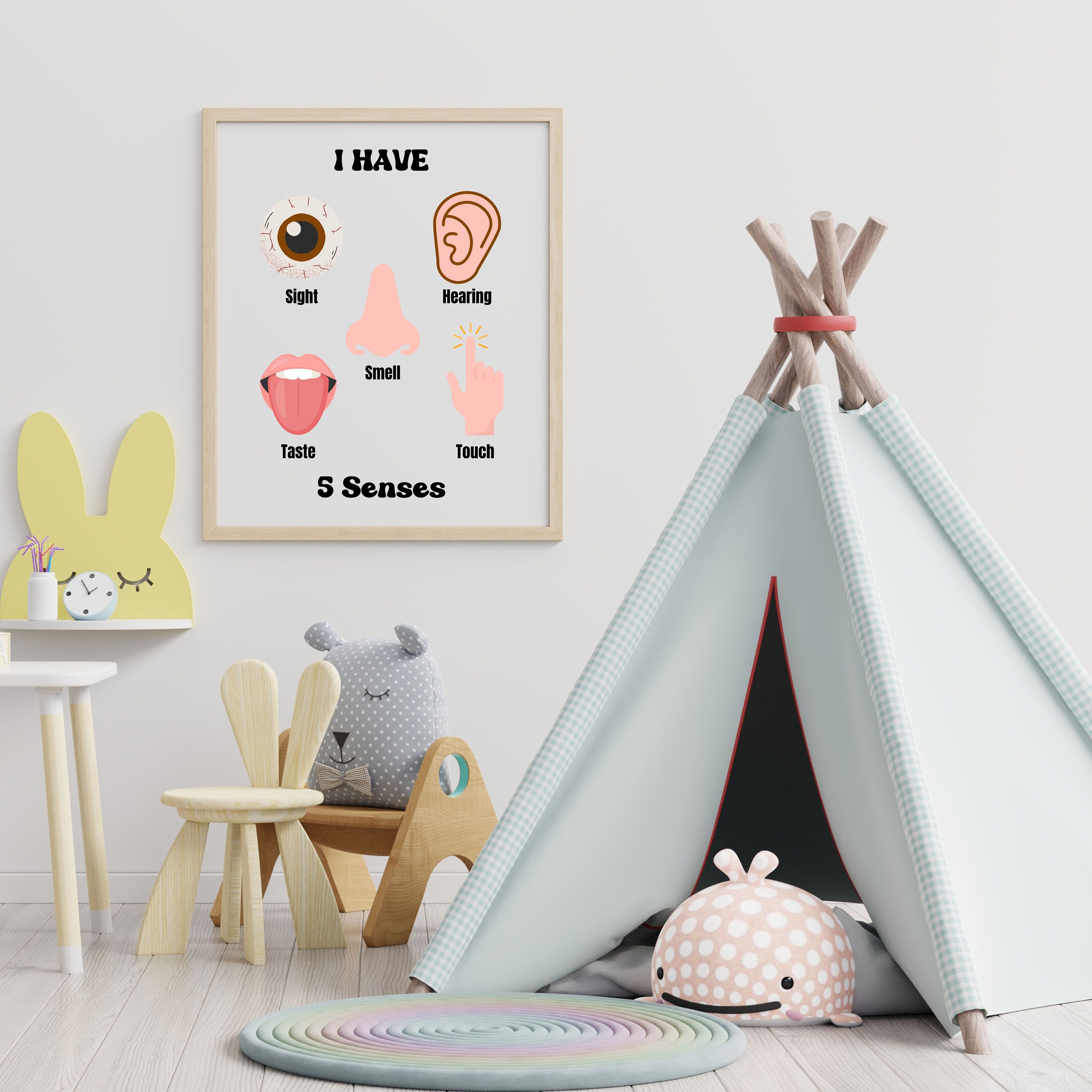 Five Senses Printable Educational Poster for Kids, Classroom Wall Art ...
