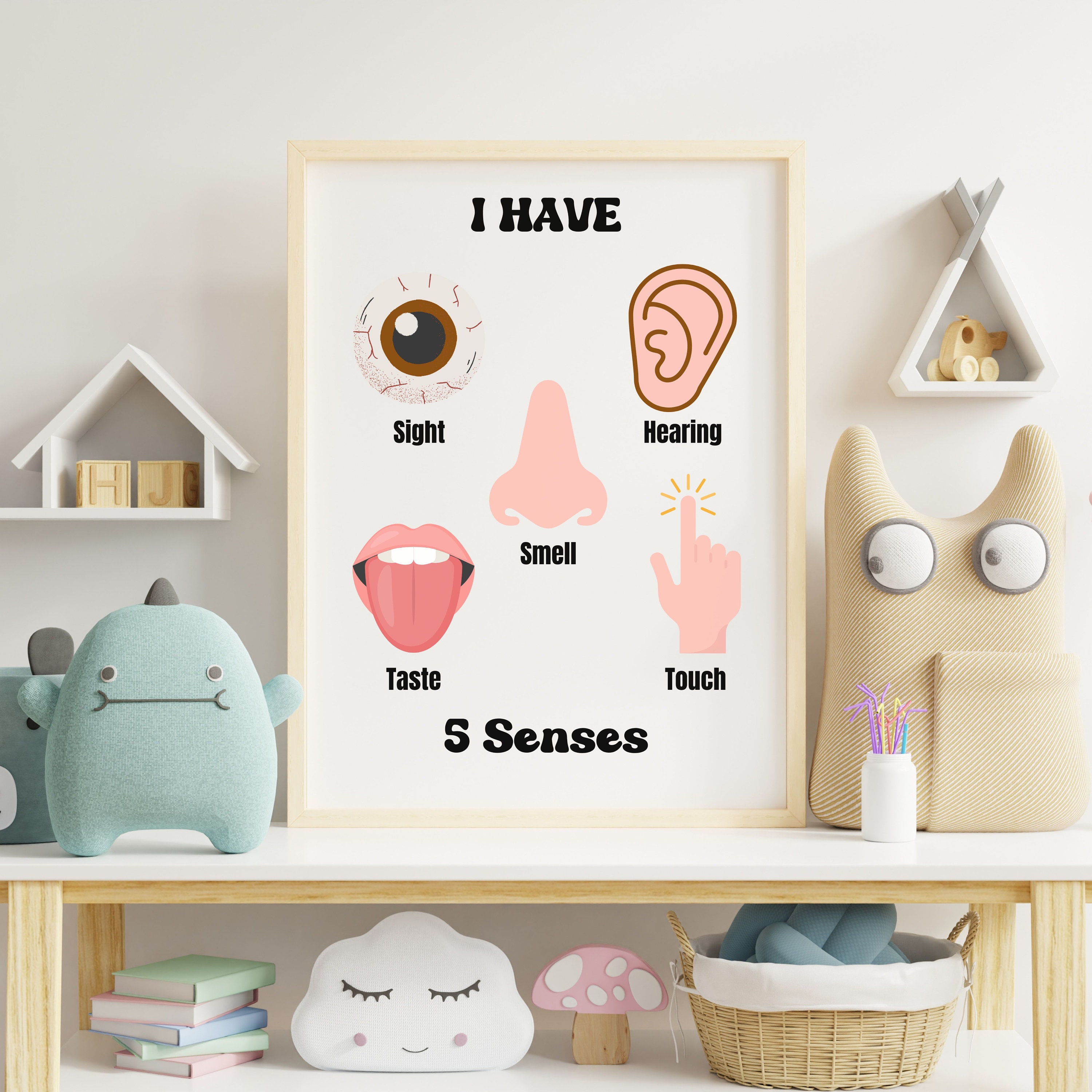 Five Senses Printable Educational Poster for Kids, Classroom Wall Art ...