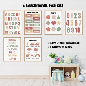 Set of Educational Posters, 6 Homeschool Prints, Montessori Classroom ...