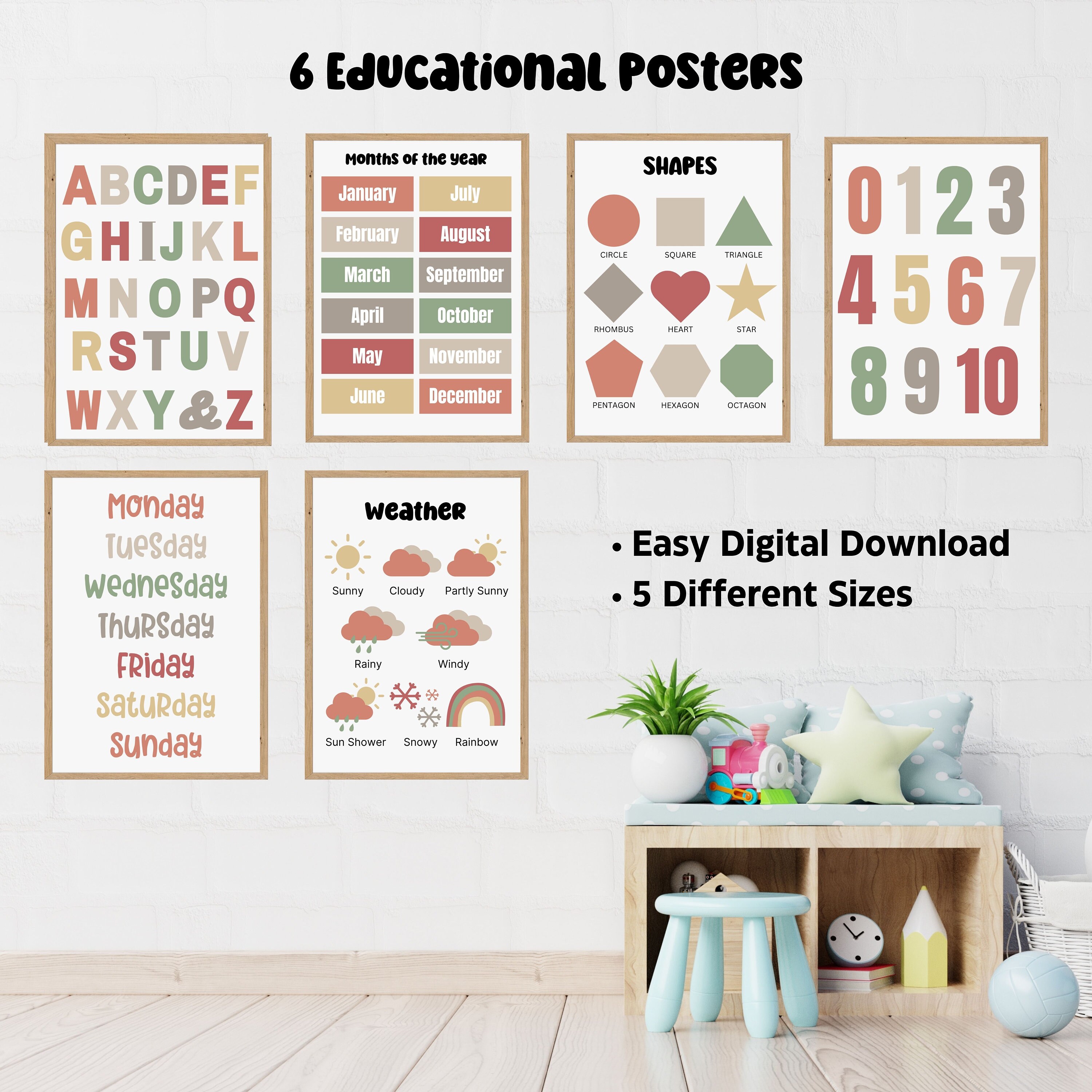 Set of Educational Posters, 6 Homeschool Prints, Montessori Classroom ...
