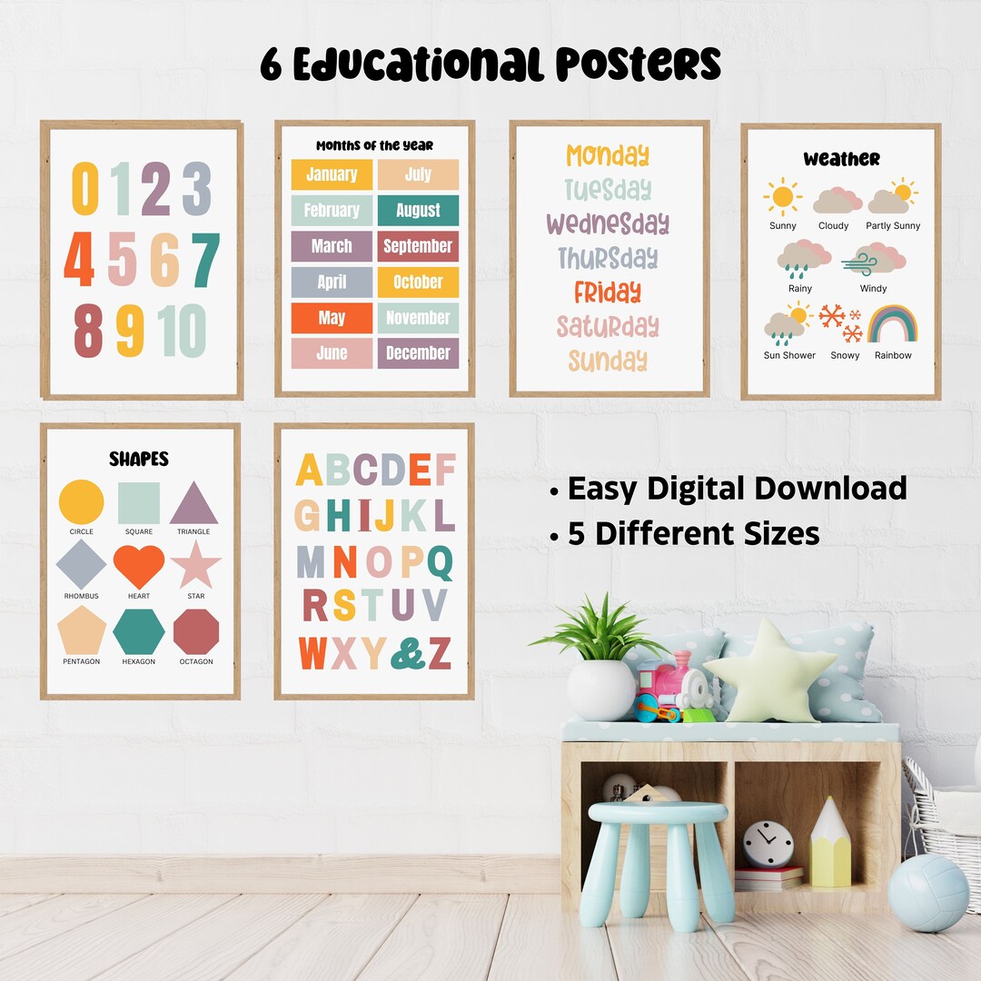 Kids Wall Art, Children's Wall Art, Nursery Set of 6 Prints ...