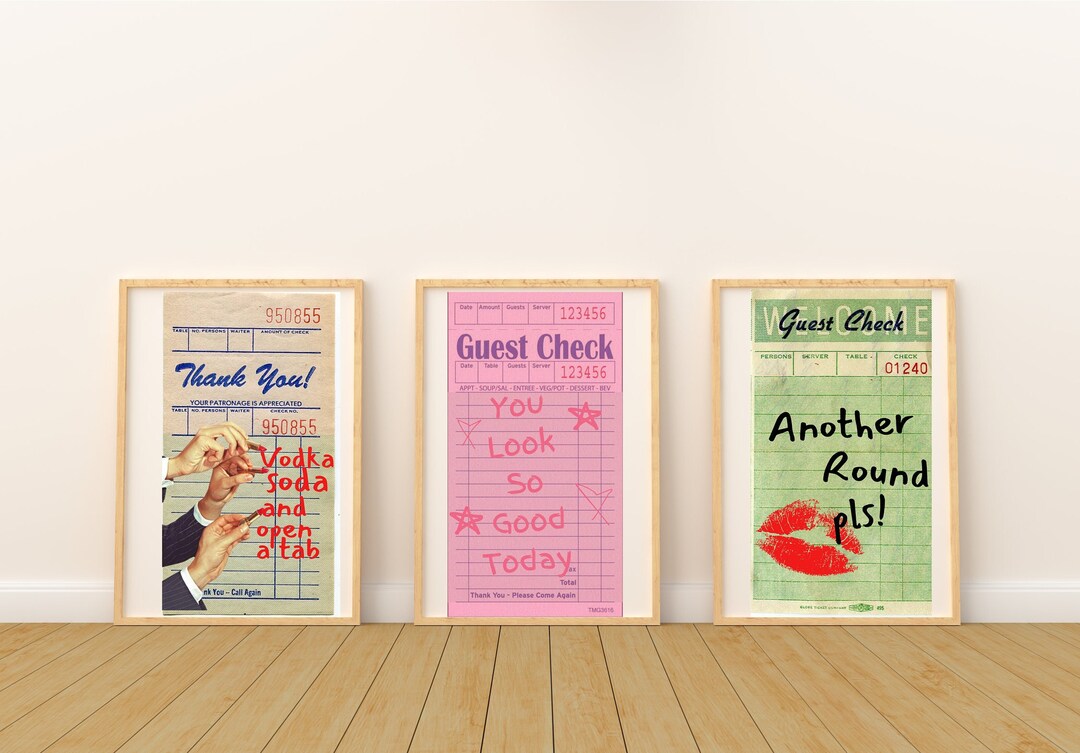 Vintage Guest Check Poster Prints Set | Digital Download | Unique ...