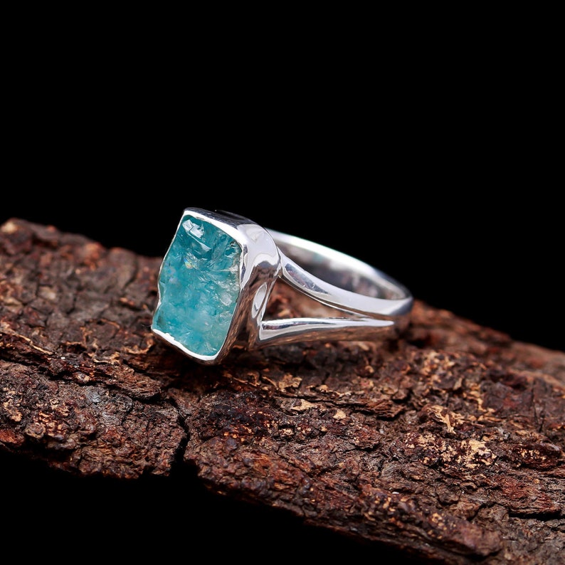 Raw Blue Apatite Ring,925 Solid Sterling Silver Ring, Rough Silver Ring ...