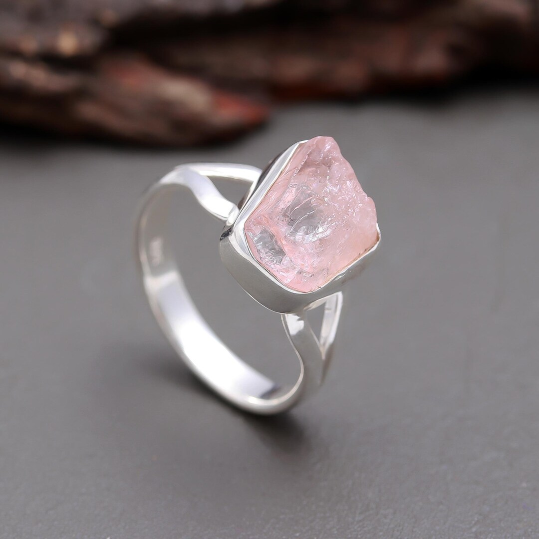Raw Morganite Ring, Rough Stone Ring, Morganite Silver Ring, Morganite Ring, Unique Engagement ...