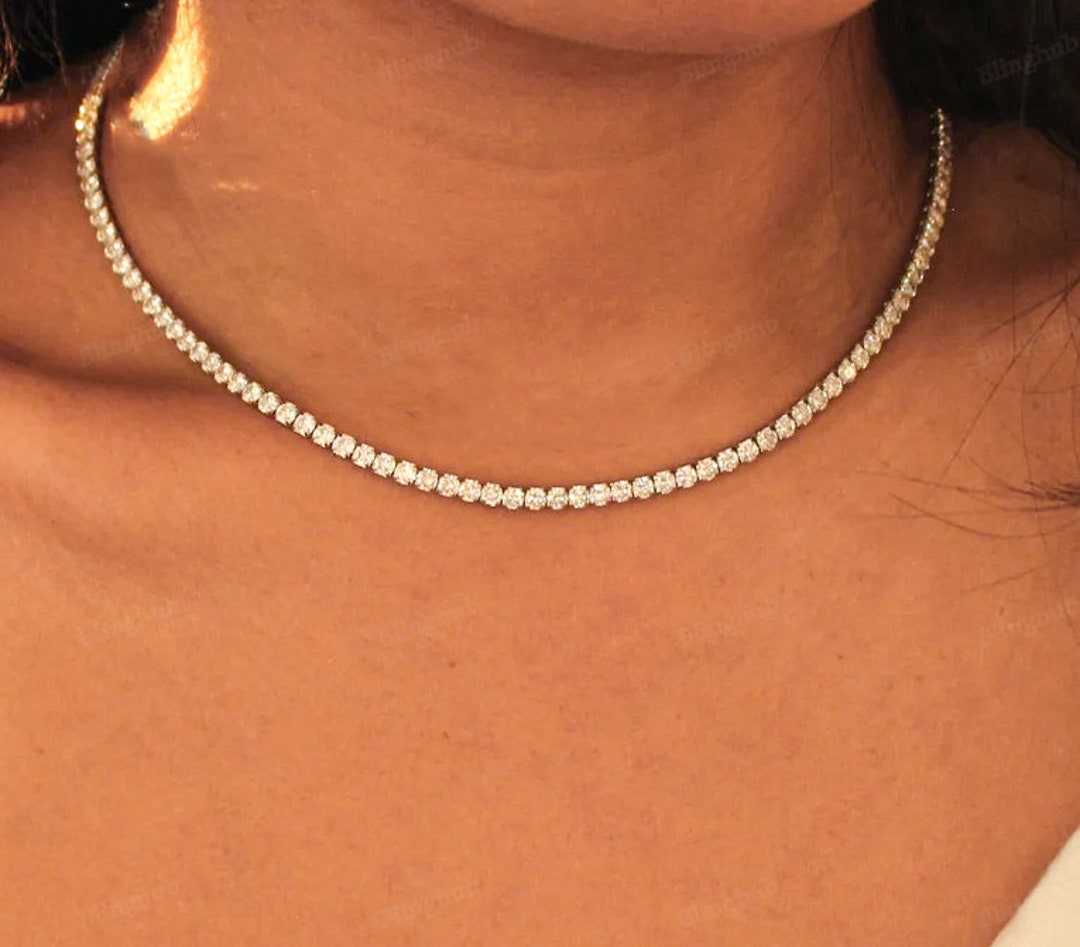 14K Gold Moissanite Chain for Women Tennis Chain Necklace 925 Silver ...