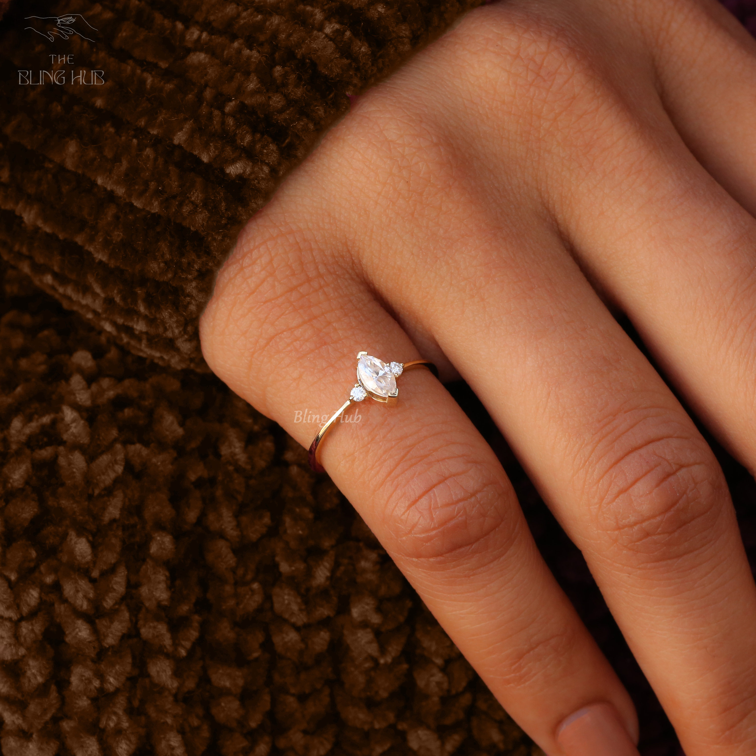 14K Gold Dainty Marquise Diamond Ring Engagement Ring Moissanite Ring for Women Minimalist ...