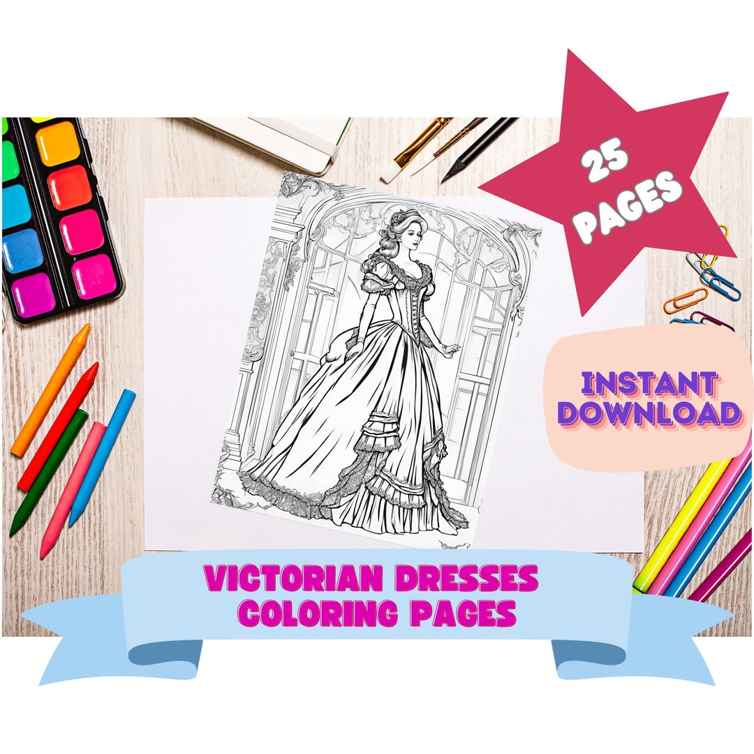 25 Victorian Dresses Coloring Pages | Grayscale Victorian Dresses ...