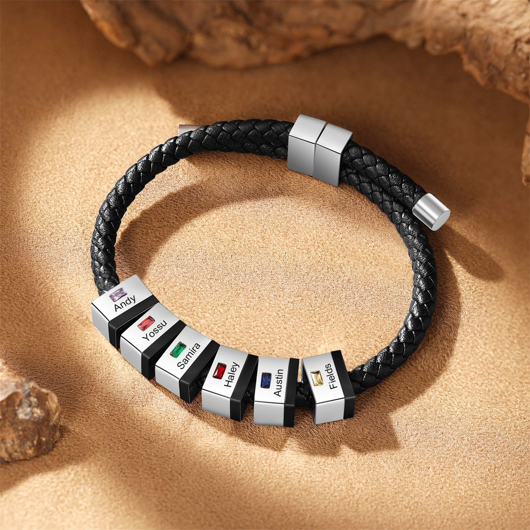 Personalized Family Birthstone Bracelet for Men Custom Names - Etsy