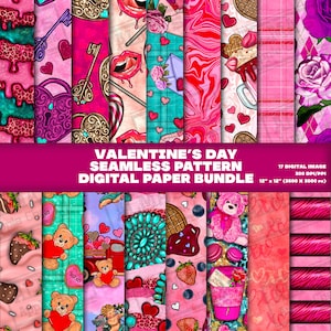 17 Digital Paper, Valentine's Day Seamless Pattern Digital Paper Bundle ...