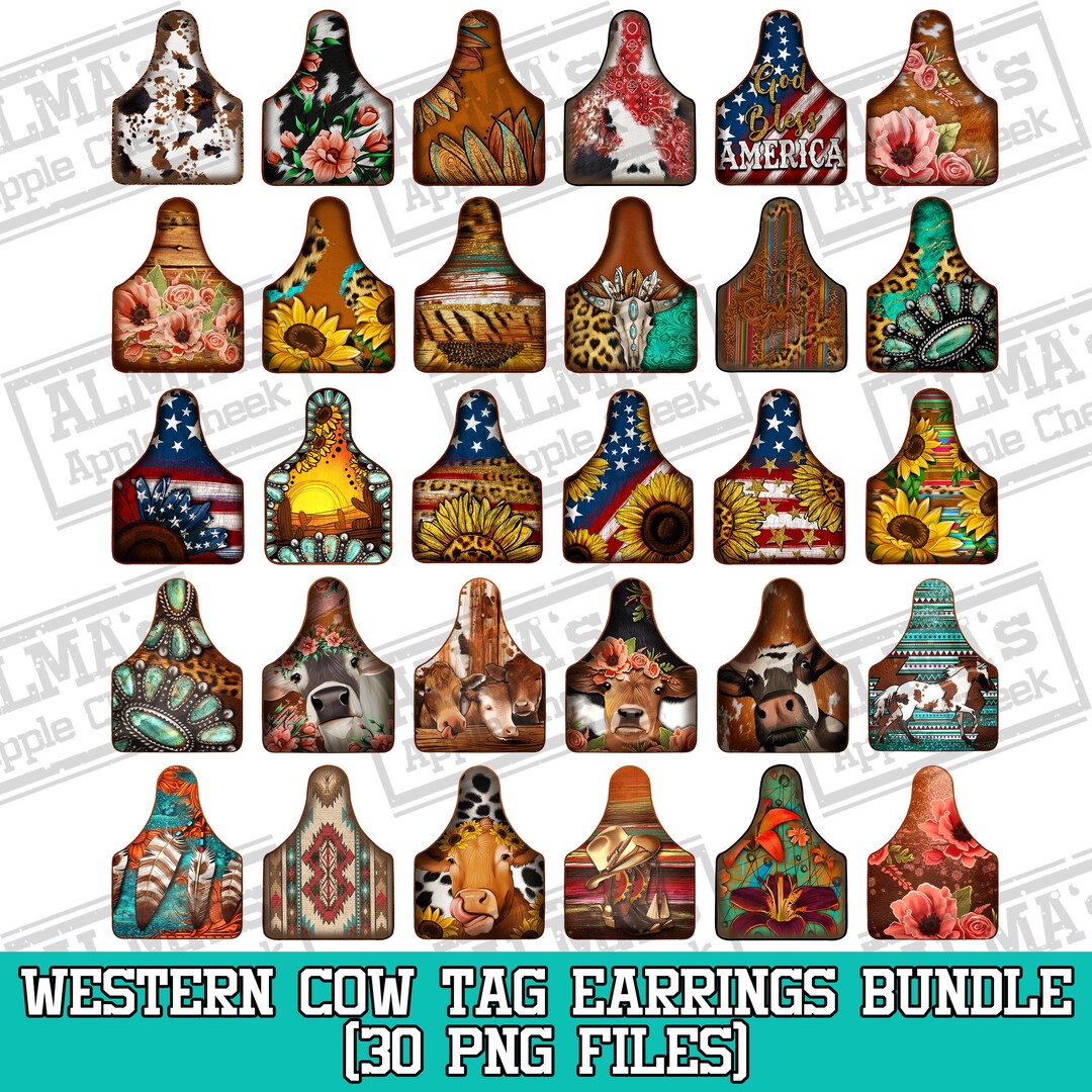 Western Cow Tag Earrings Bundle Png Sublimate Designs Download, Cow Tag ...