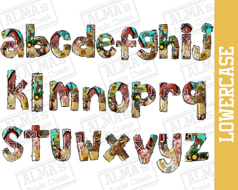 Farm Life Alphabet Thumbnail Png Files Bundle Farm Doodle - Etsy