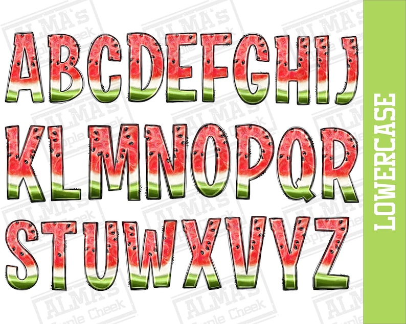 Watermelon Alphabet Bundle Png Watermelon Doodle Letters Png - Etsy