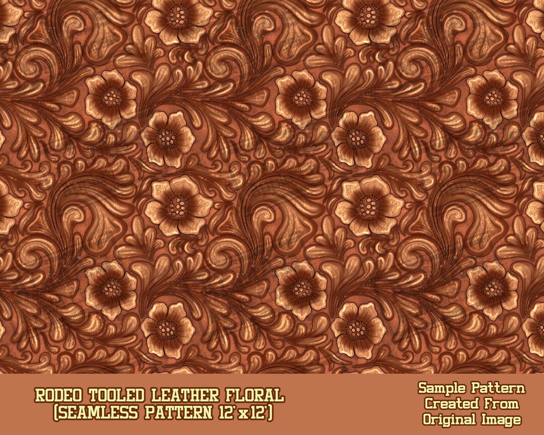 Rodeo Tooled Leather Floral Seamless Pattern Digital Paper, Digital ...