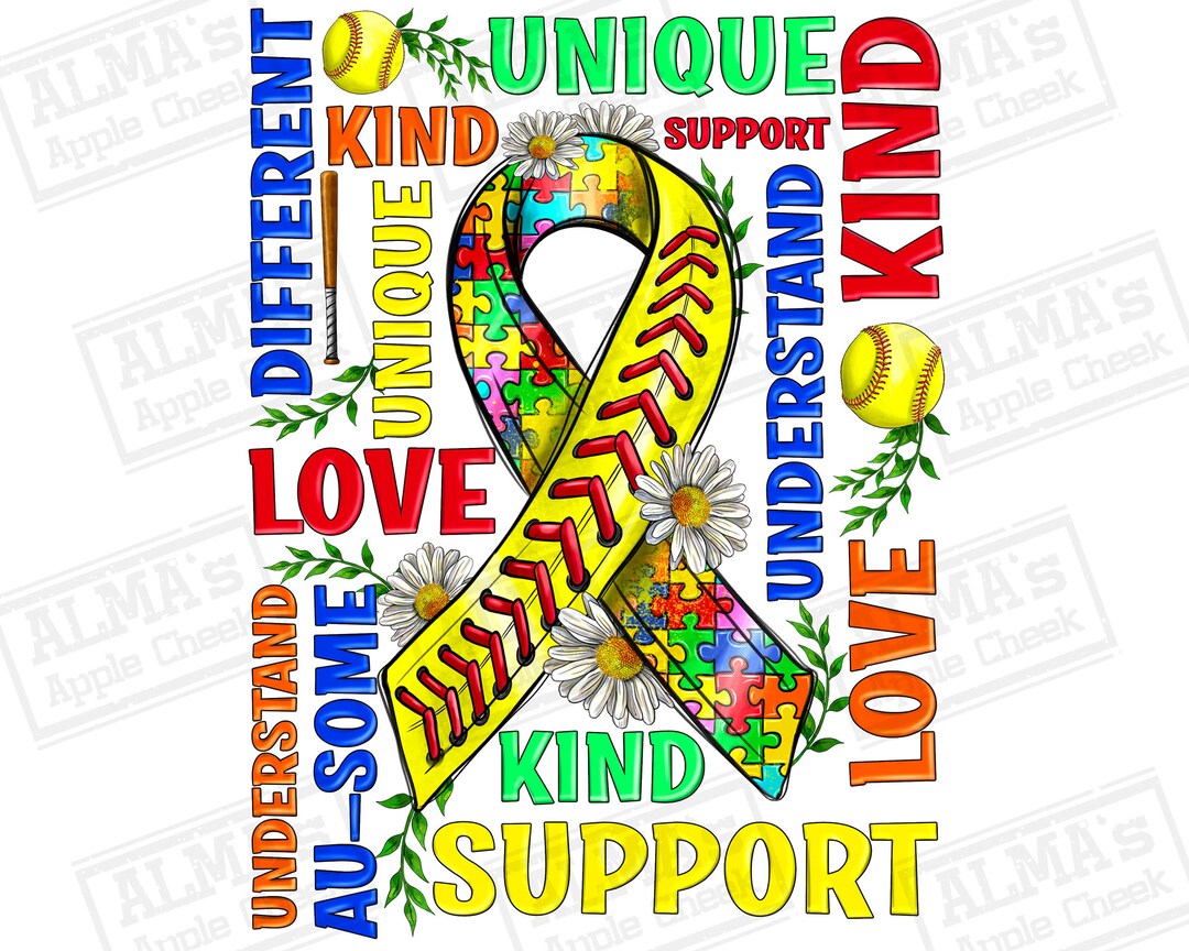 Autism Softball Ribbon Png Sublimation Design Download, Autism ...