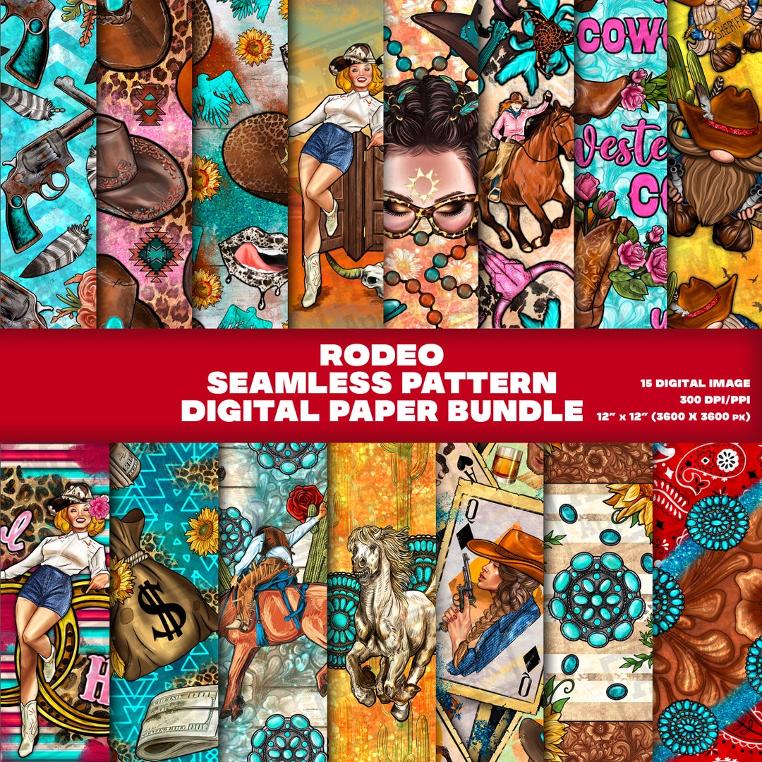 15 Digital Paper, Rodeo Seamless Pattern Digital Paper Bundle Png ...