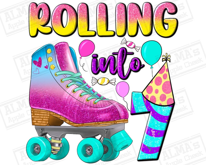 Rolling Into 7 Png Sublimation Design Download, 7th Birthday Png, Skate ...