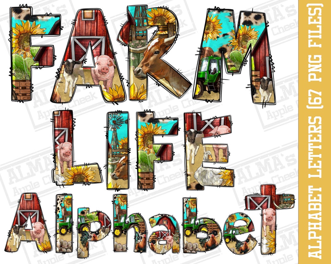 Farm Life Alphabet Thumbnail Png Files Bundle, Farm Doodle Letters Png ...