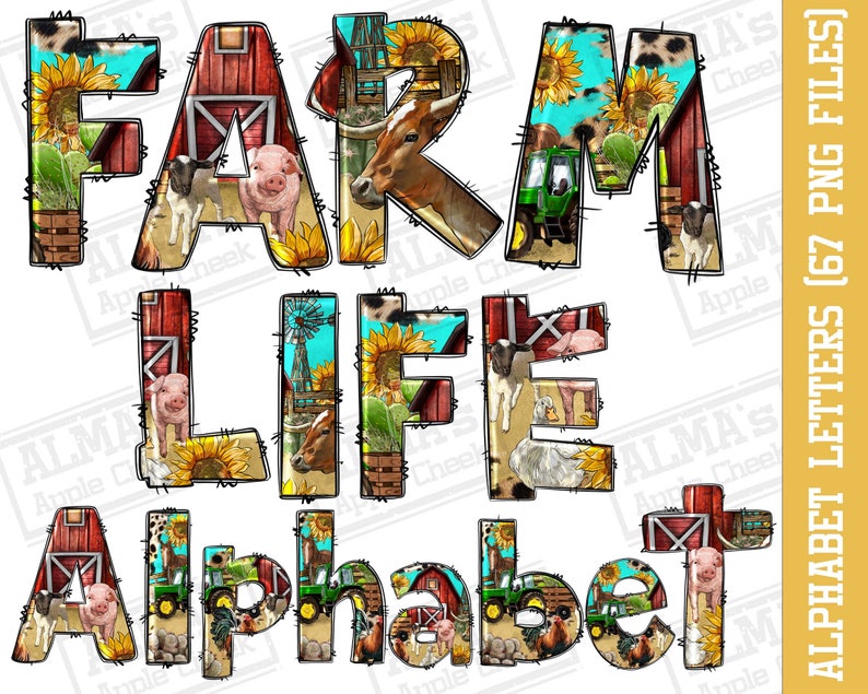Farm Life Alphabet Thumbnail Png Files Bundle Farm Doodle - Etsy