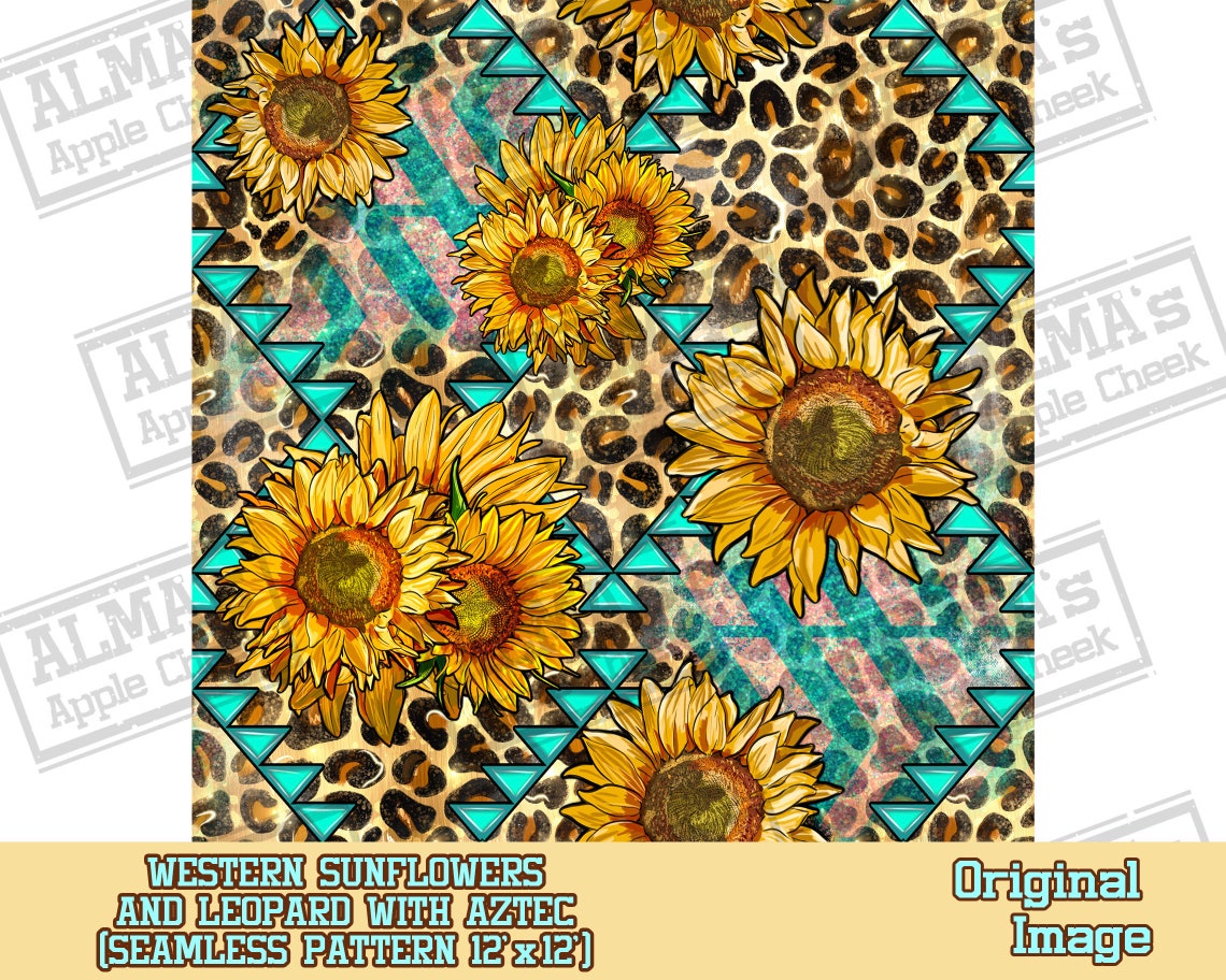 Western Sunflowers and Leopard Seamless Pattern Digital Paper, Digital ...