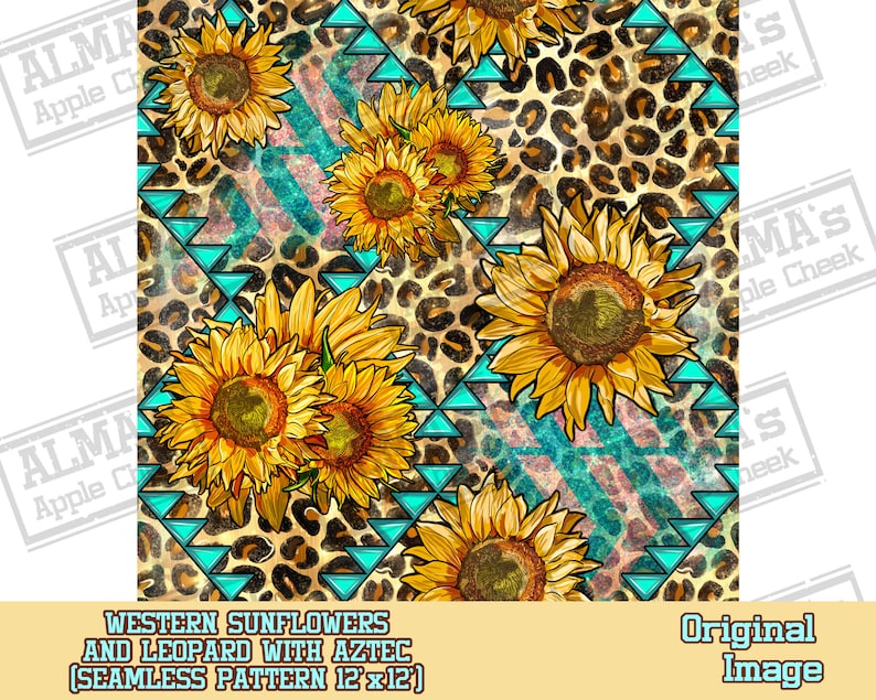 Western Sunflowers and Leopard Seamless Pattern Digital Paper, Digital ...
