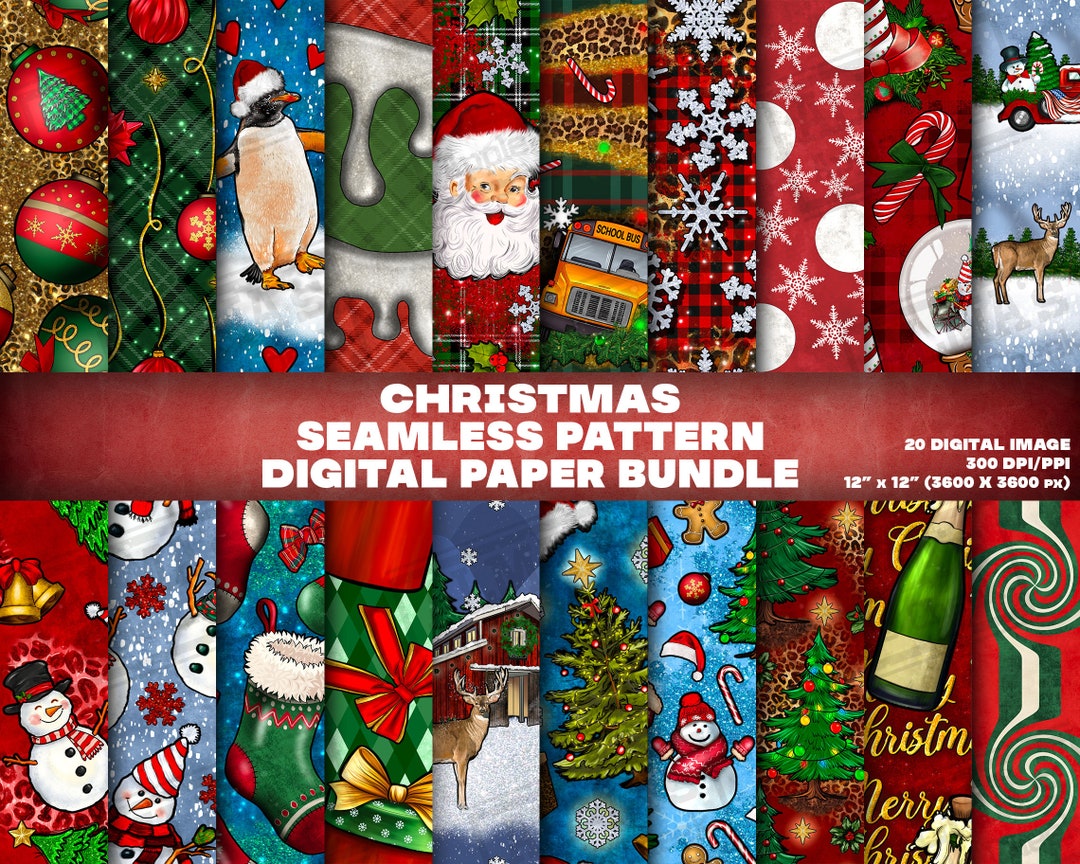 20 Digital Paper, Christmas Seamless Pattern Digital Paper Bundle Png ...
