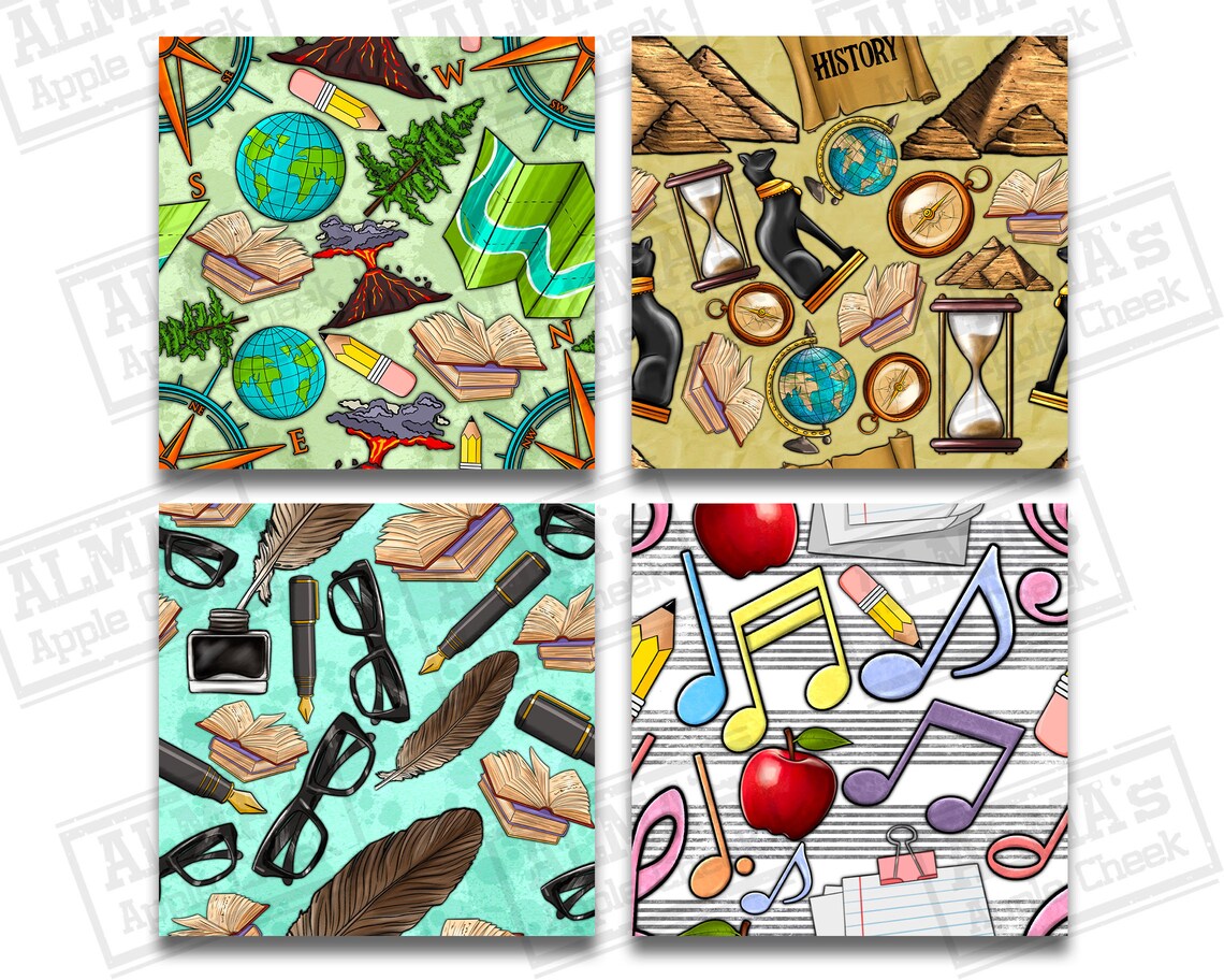11 Digital Paper, Teacher Seamless Pattern Digital Paper Bundle Png ...